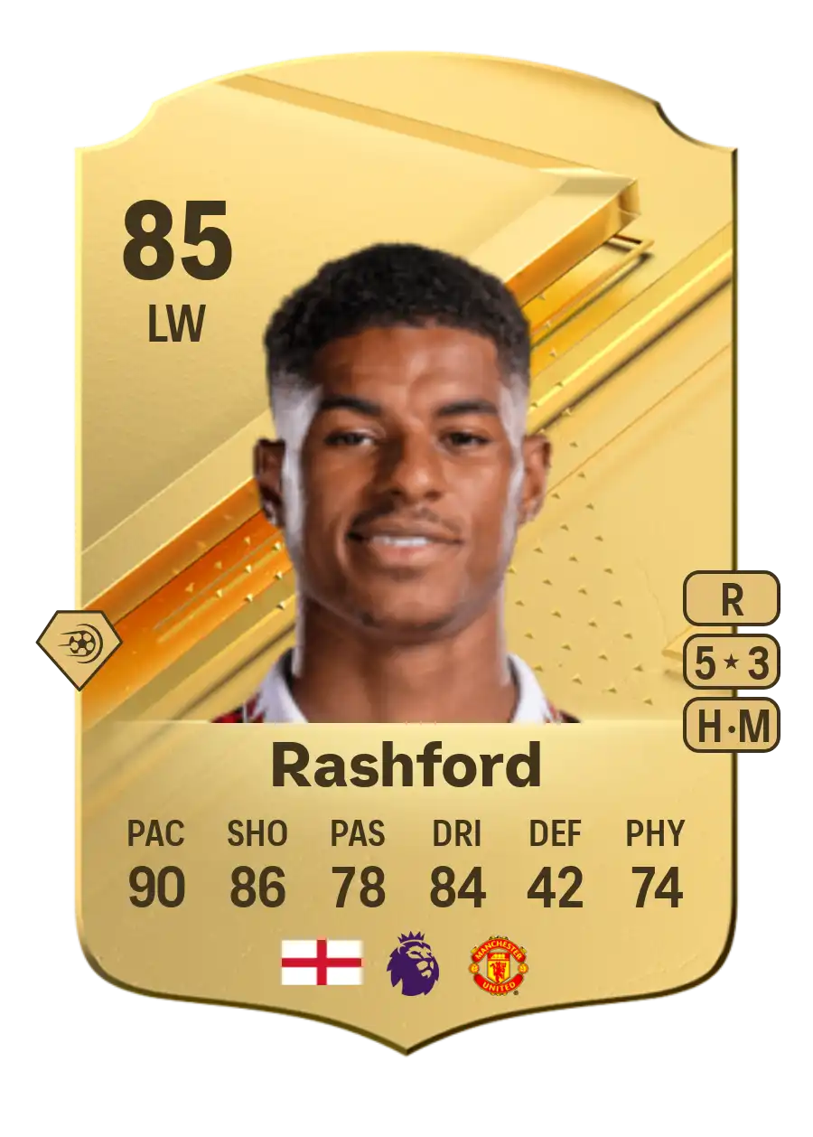 Marcus Rashford Rare EA FC 24 - 85 - Rating and Price | FifaUTBin