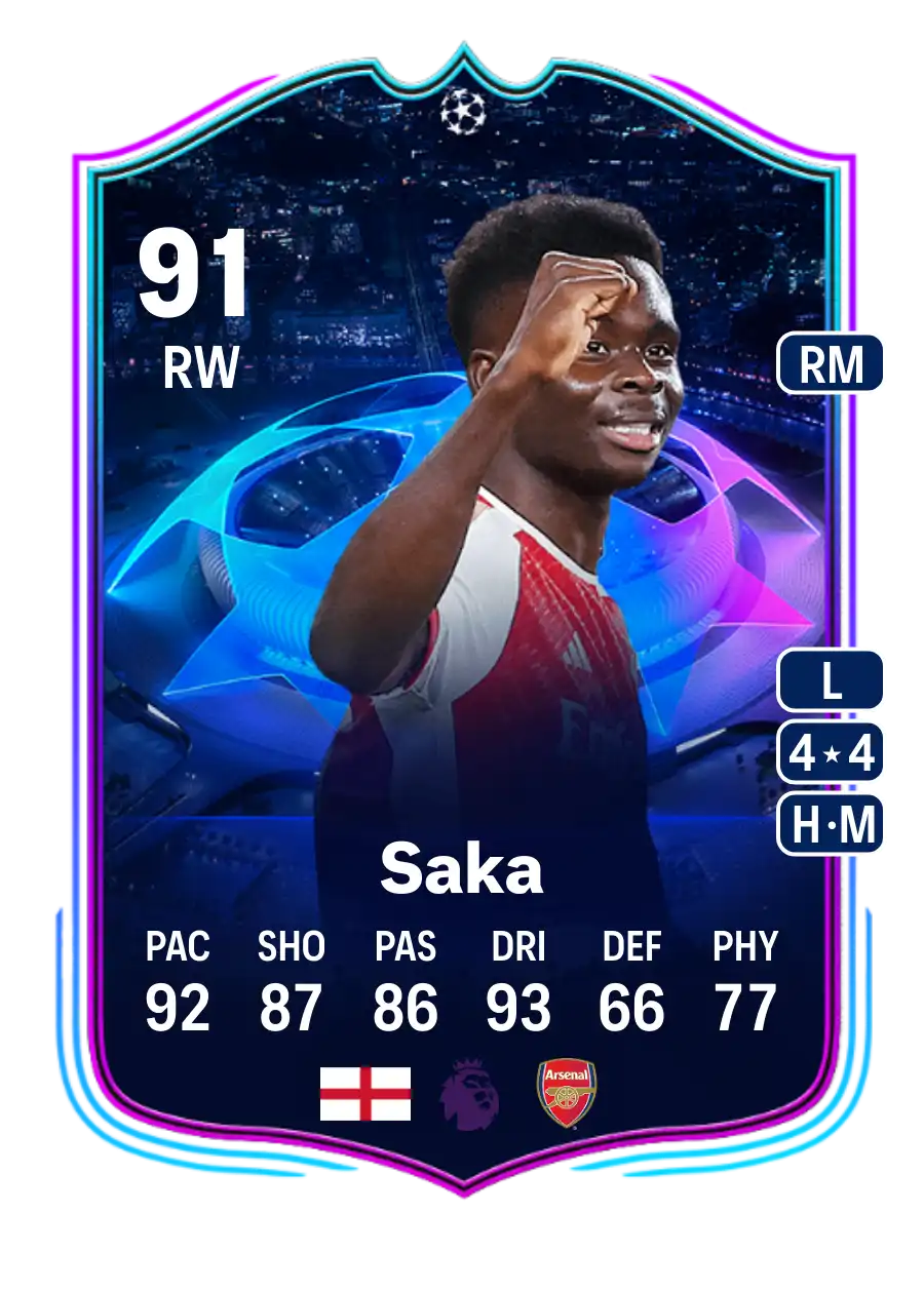 Bukayo Saka UCL Road to the Knockouts EA FC 24 - 91 - Rating and Price ...