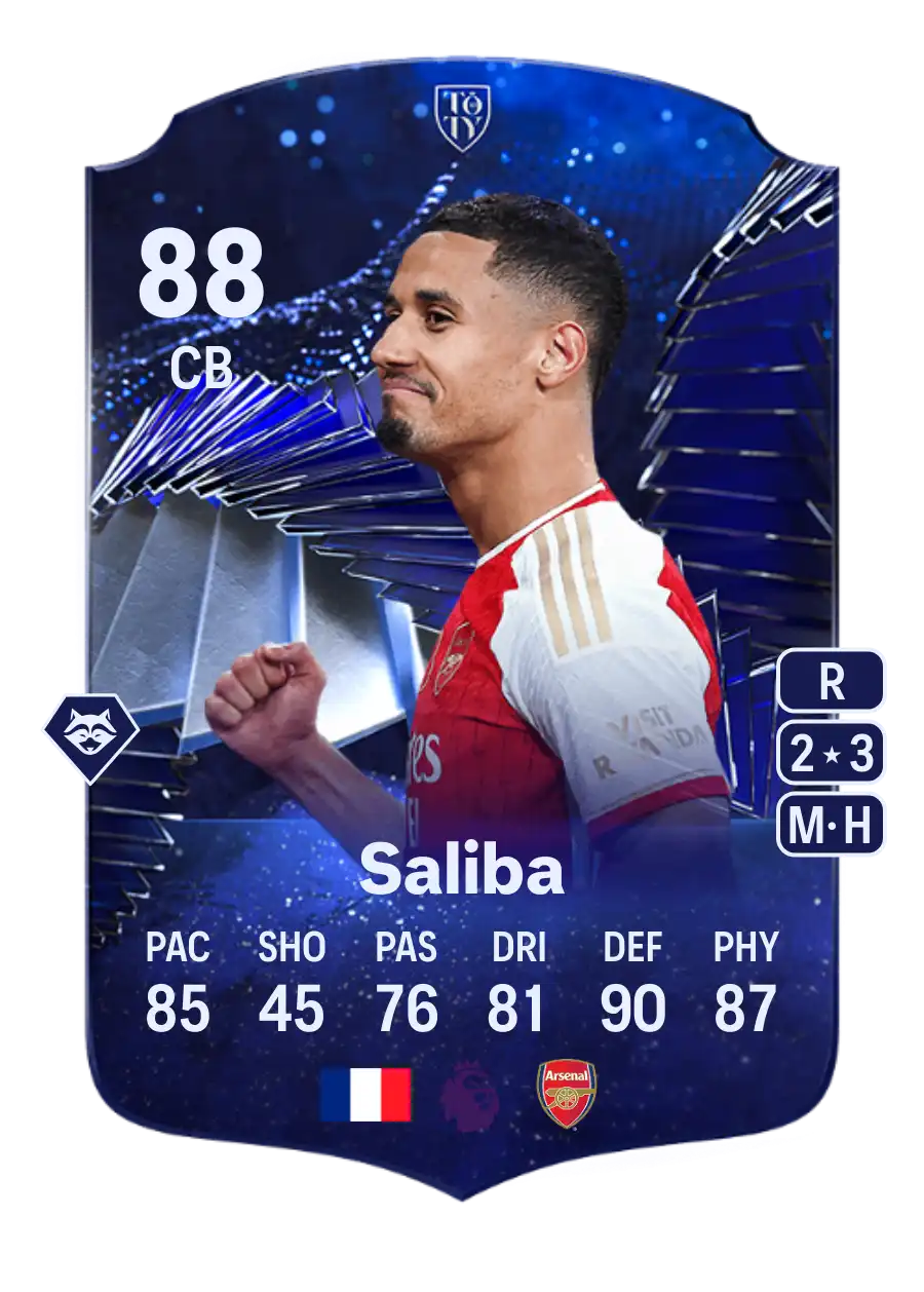 William Saliba TOTY HONOURABLE MENTIONS EA FC 24 - 88 - Rating and Price | FifaUTBin