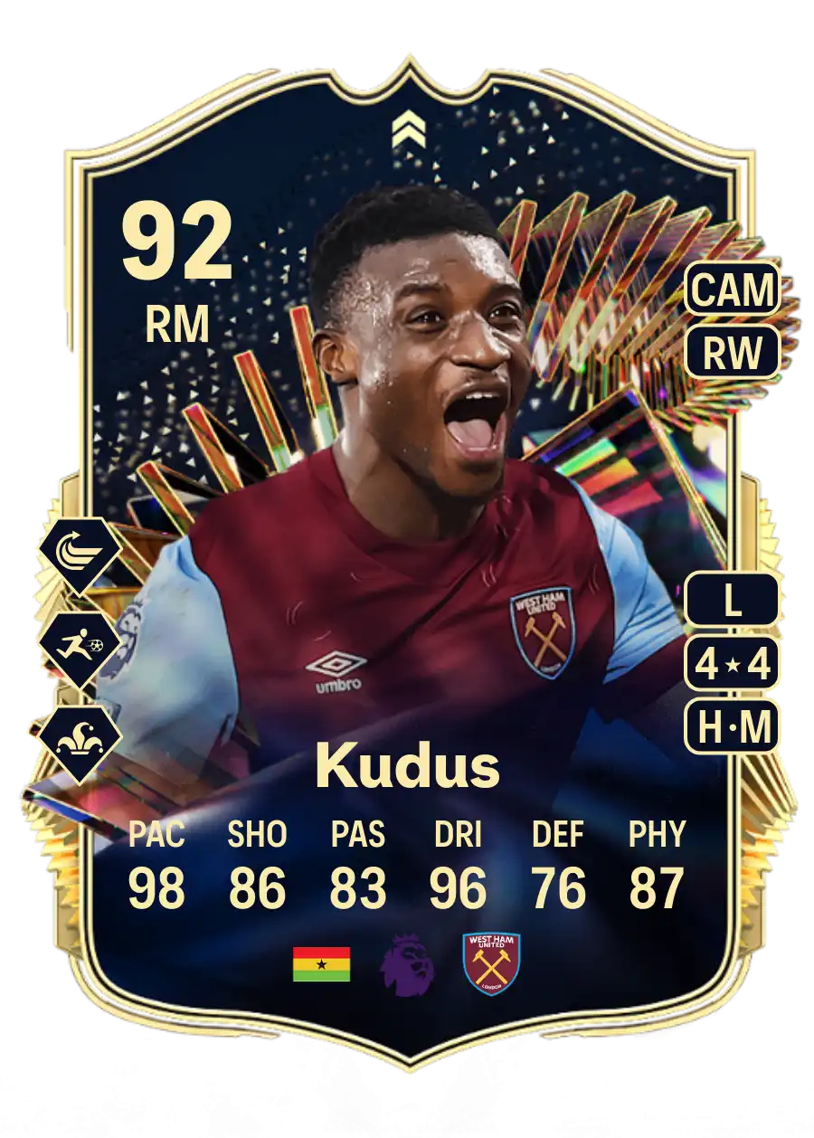 Mohammed Kudus TOTS Live EA FC 24 - 92 - Rating and Price | FifaUTBin