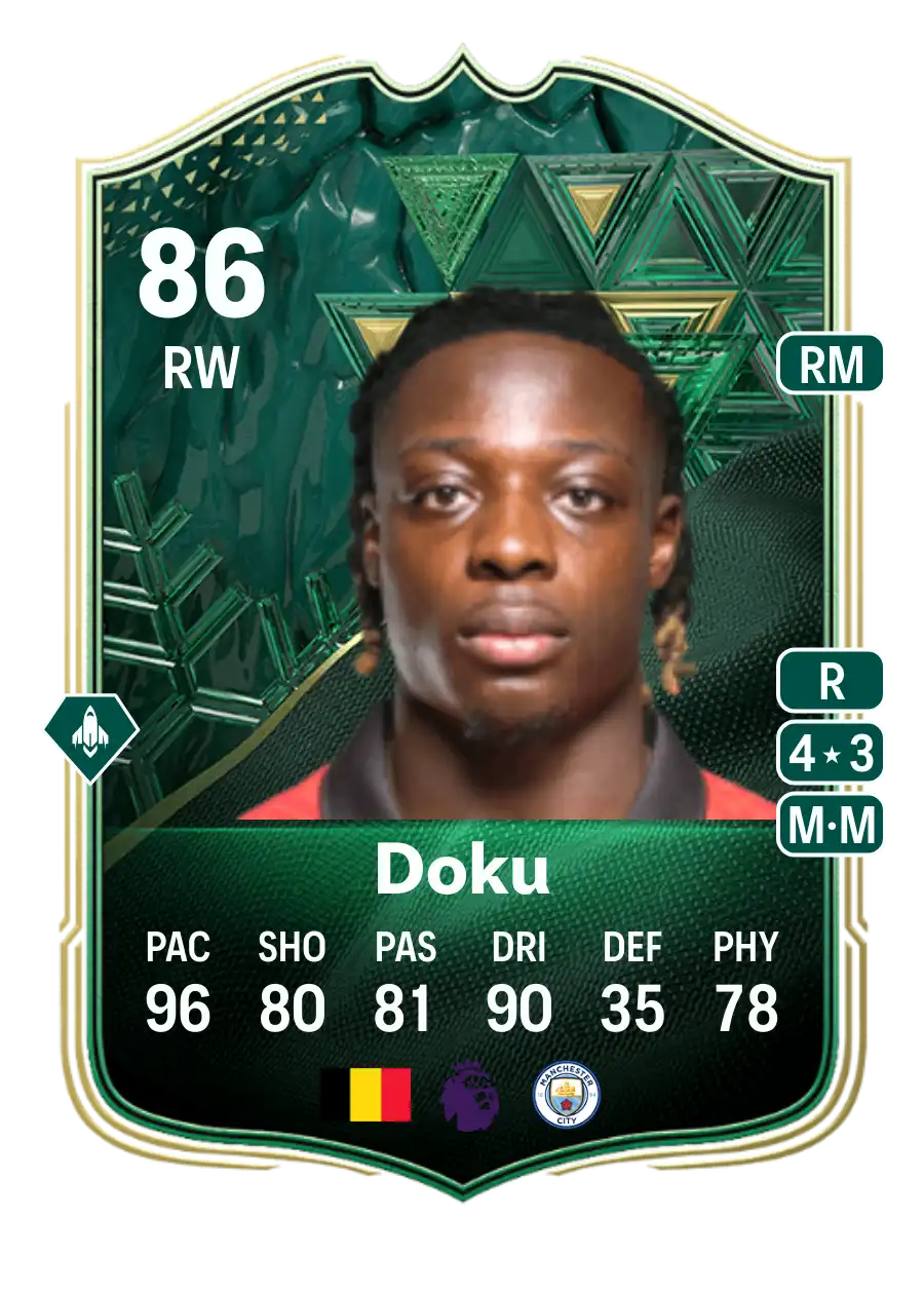 Jérémy Doku Winter Wildcards EA FC 24 - 86 - Rating and Price | FifaUTBin